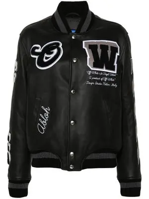 Off-White Appliqué Leather Bomber Jacket