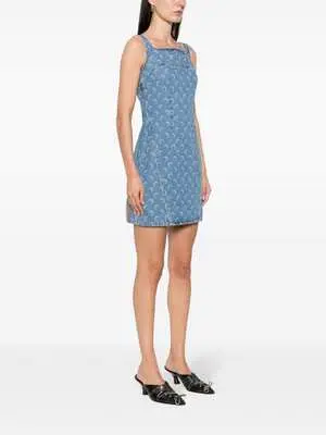MARINE SERRE Crescent Moon Print Denim Mini Dress - Blue