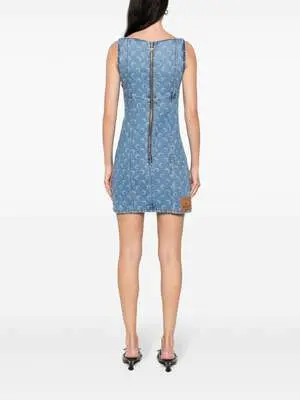 MARINE SERRE Crescent Moon Print Denim Mini Dress - Blue