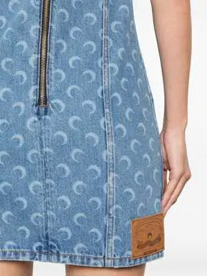MARINE SERRE Crescent Moon Print Denim Mini Dress - Blue