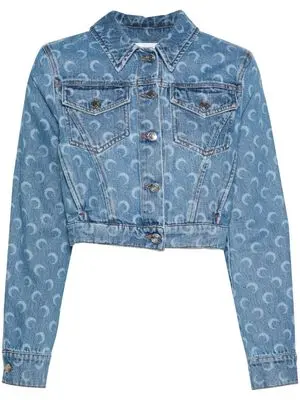 MARINE SERRE Marine Serre Crescent Moon Print Denim Jacket Blue