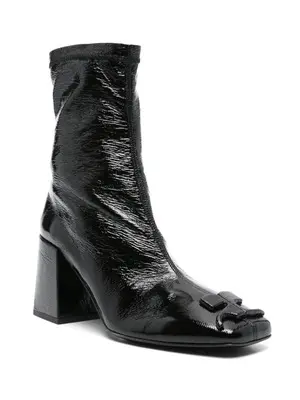 COURREGES Logo-appliqué Patent Leather Boots - Black