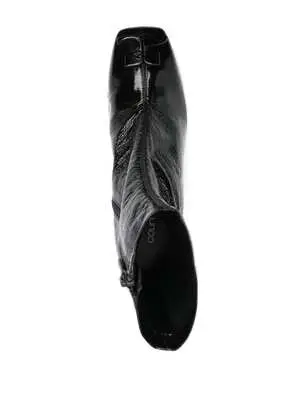 COURREGES Logo-appliqué Patent Leather Boots - Black