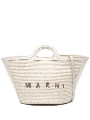 Marni Logo-embroidered Interwoven Tote Bag - White
