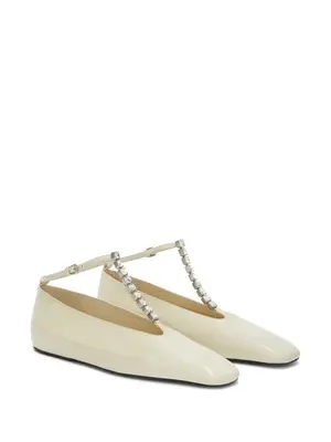 JIL SANDER Crystal-embellished Leather Ballerina Shoes - White