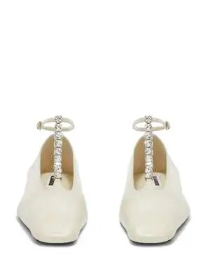 JIL SANDER Crystal-embellished Leather Ballerina Shoes - White