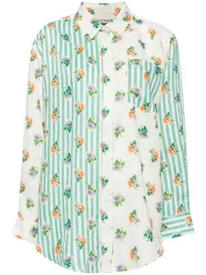 ALEMAIS Floral-print Striped Linen Shirt