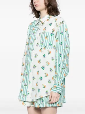 ALEMAIS Floral-print Striped Linen Shirt