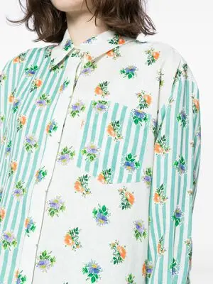 ALEMAIS Floral-print Striped Linen Shirt