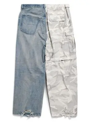 Balenciaga Grayscale Camo Denim Hybrid Wide-Leg Trousers - Blue