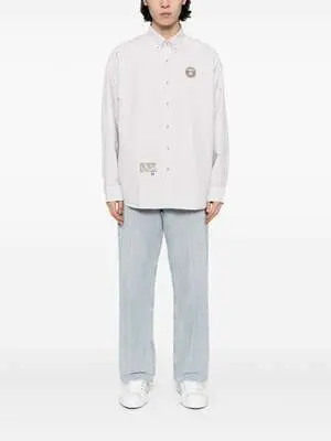 AAPE BY *A BATHING APE Striped Cotton Shirt - Neutrals