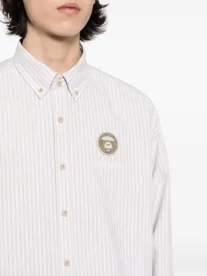 AAPE BY *A BATHING APE Striped Cotton Shirt - Neutrals