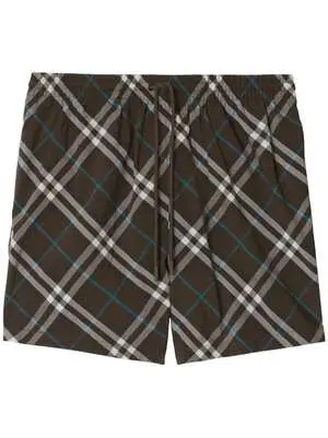 Burberry Checked Drawstring-waist Swim Shorts - Green