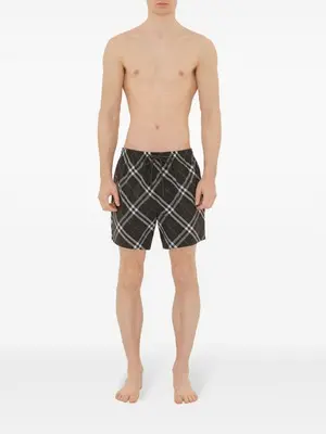Burberry Checked Drawstring-waist Swim Shorts - Green