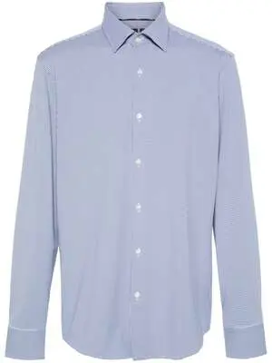 BOSS Gingham-check Long-sleeve Shirt - Blue
