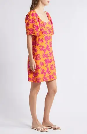 Loveappella Floral Print Puff Sleeve Dress