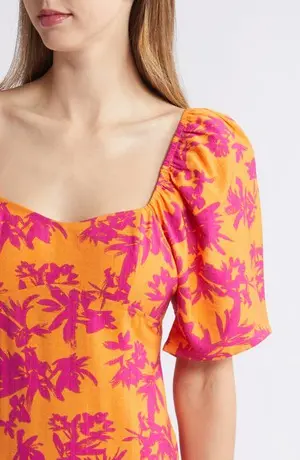 Loveappella Floral Print Puff Sleeve Dress
