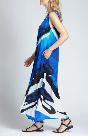 APNY Print V-neck Sleeveless Chiffon Midi Dress - Blue Multi