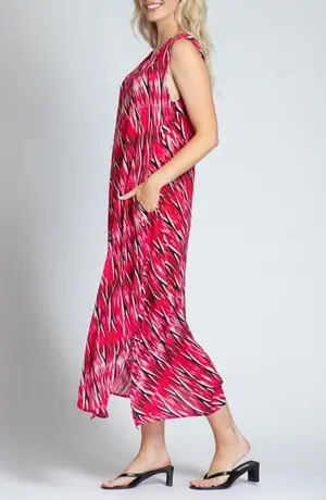 APNY Print V-neck Sleeveless Chiffon Midi Dress - Red Multi