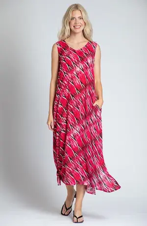 APNY Print V-neck Sleeveless Chiffon Midi Dress - Red Multi