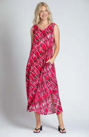 APNY Print V-neck Sleeveless Chiffon Midi Dress - Red Multi