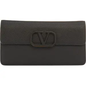 Valentino Garavani Vlogo Signature Leather Wallet On Chain - Nero