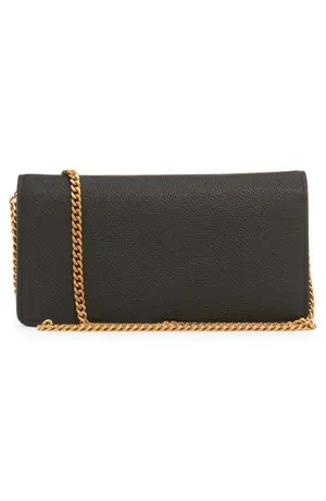 Valentino Garavani Vlogo Signature Leather Wallet On Chain - Nero