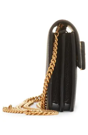 Valentino Garavani Vlogo Signature Leather Wallet On Chain - Nero