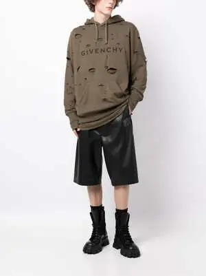 Givenchy Logo-print Distressed-effect Hoodie - Brown