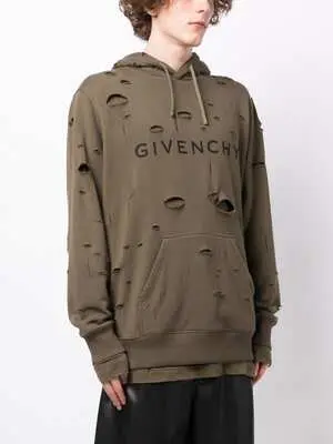 Givenchy Logo-print Distressed-effect Hoodie - Brown