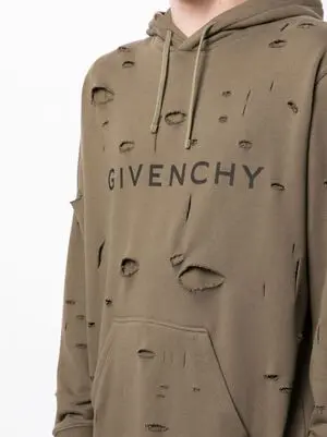Givenchy Logo-print Distressed-effect Hoodie - Brown