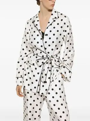 Dolce & Gabbana Polka-dot Silk Pajama Shirt - White