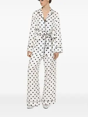 Dolce & Gabbana Polka-dot Silk Pajama Shirt - White