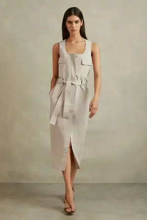 REISS Elin Utility Belted Midi Dress
