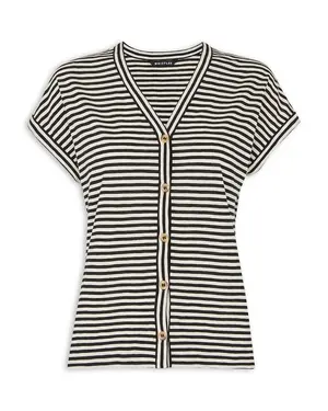 Whistles Jilly Stripe Button Front Top - Black/multi