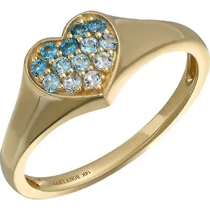 Bony Levy 14k Gold Pavé Blue Topaz Heart Signet Ring - 14ky
