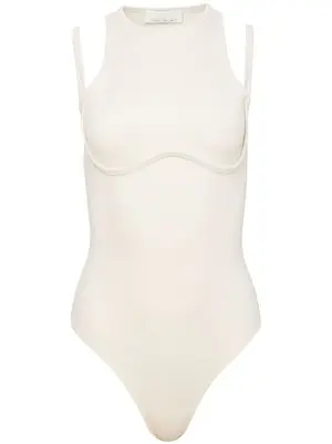 FLEUR DU MAL Strappy Ribbed Bodysuit - Neutrals