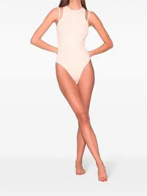 FLEUR DU MAL Strappy Ribbed Bodysuit - Neutrals