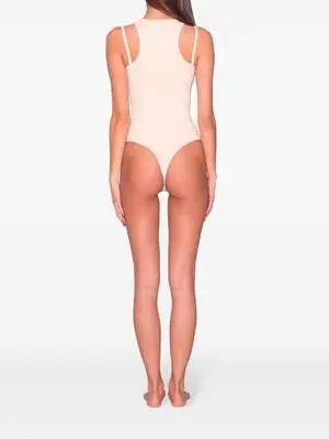 FLEUR DU MAL Strappy Ribbed Bodysuit - Neutrals