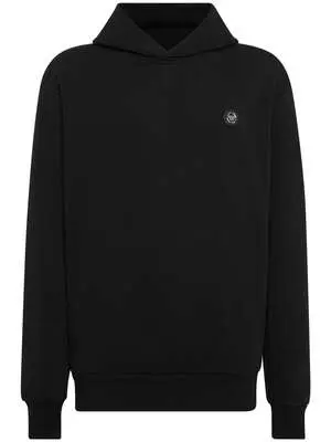 Philipp Plein Logo Appliqué Cotton Hoodie - Black
