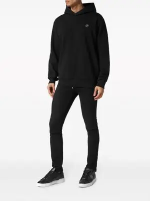 Philipp Plein Logo Appliqué Cotton Hoodie - Black