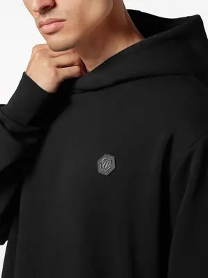 Philipp Plein Logo Appliqué Cotton Hoodie - Black