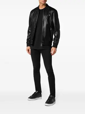 Philipp Plein Leather Bomber Jacket - Black