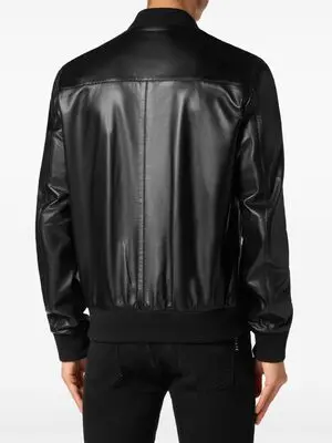 Philipp Plein Leather Bomber Jacket - Black