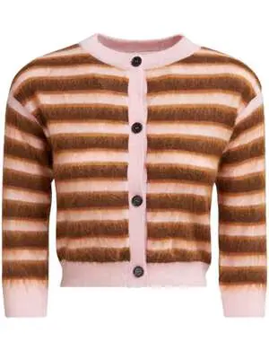 Marni Striped Brushed Wool Cardigan - Pink