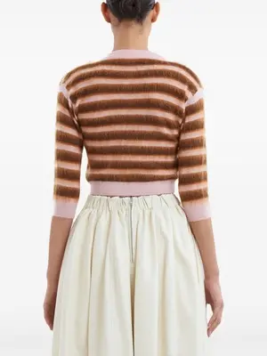Marni Striped Brushed Wool Cardigan - Pink
