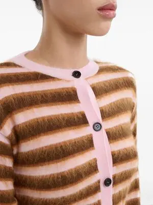 Marni Striped Brushed Wool Cardigan - Pink