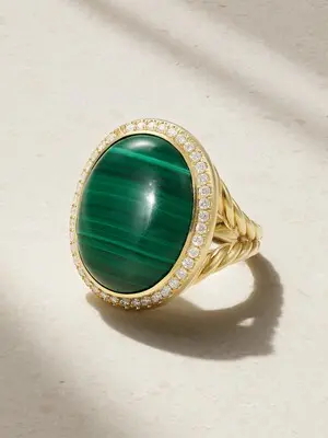 David Yurman 18-karat Malachite And Diamond Ring - Gold