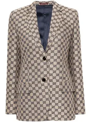 Gucci Gg-embroidered Single-breasted Blazer - Neutrals