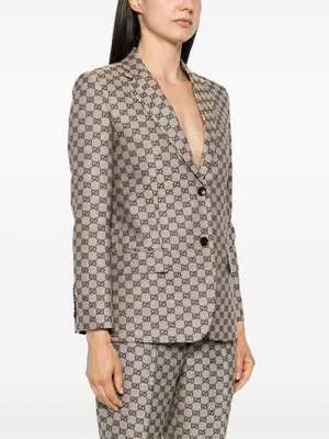 Gucci Gg-embroidered Single-breasted Blazer - Neutrals